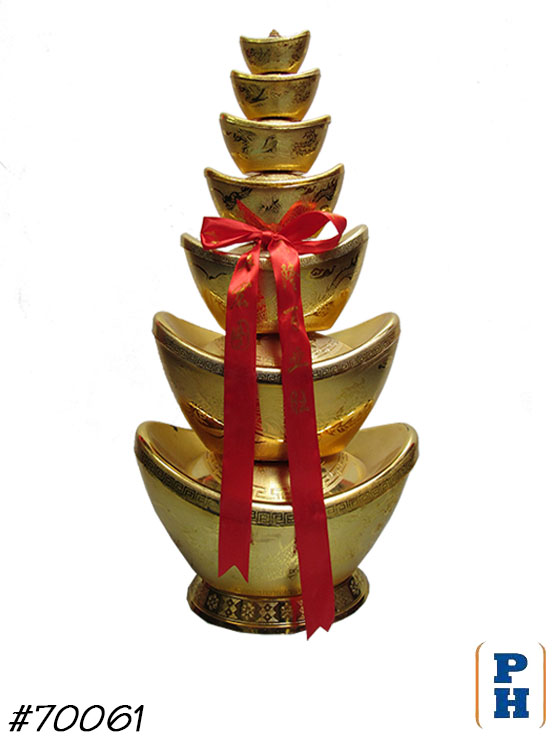 Stacked Gold Boats in Asian