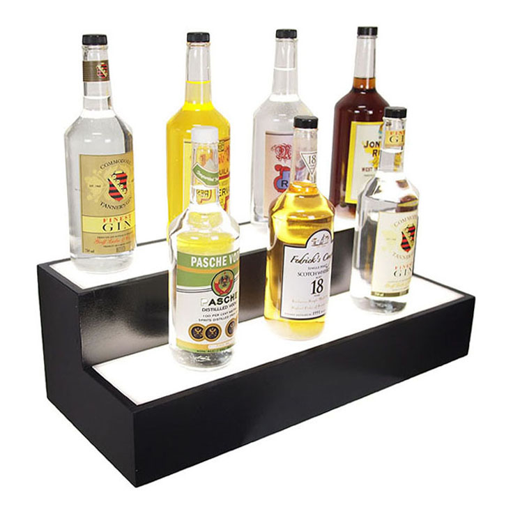 Lighted Liquor Bottle Step Display in Bar Dressing